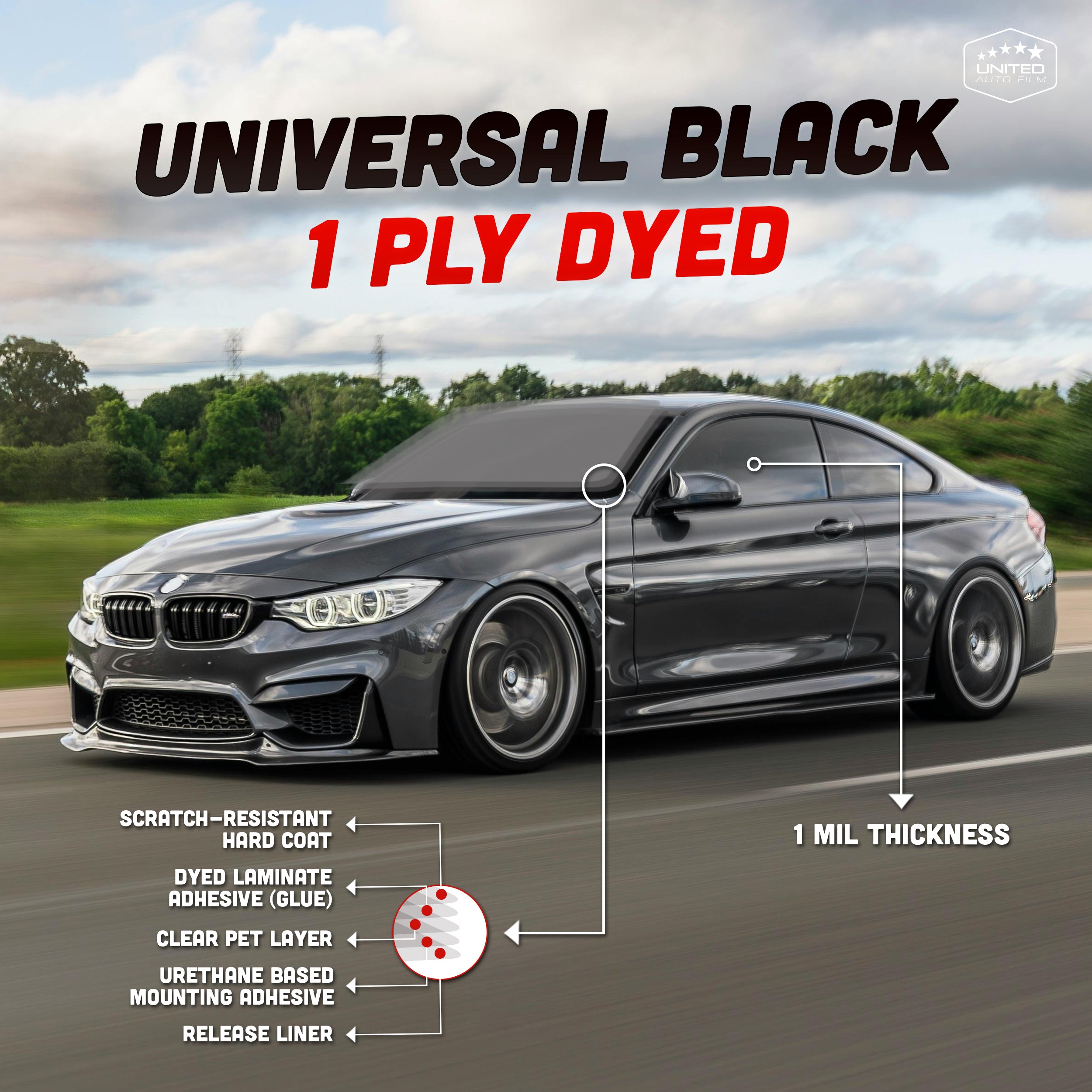 UNIVERSAL BLACK 1-PLY Dyed Window Tint Film – United Auto Film